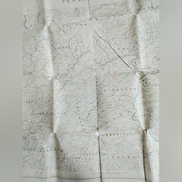 None | Art | Antique 93 Stream Map Of Pennsylvania Pa 35 X 57 Color Map ...